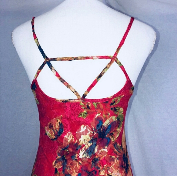 Fire Los Angeles | Dresses | Long Red Floral Lace Sexy Maxi With Side ...